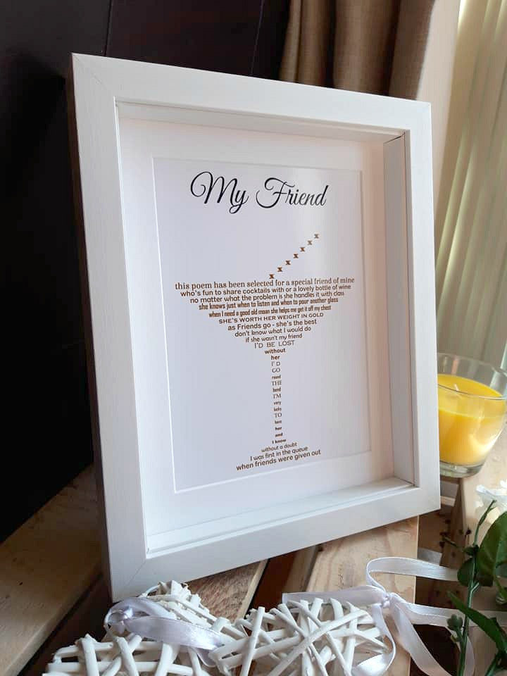 Friend Gift - Cocktail Poem Print shaped into a glass – Unique Word Designs